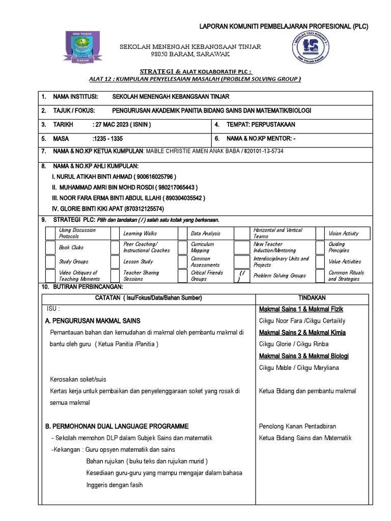 PLC 1 Biologi 2023 Problem Solving | PDF