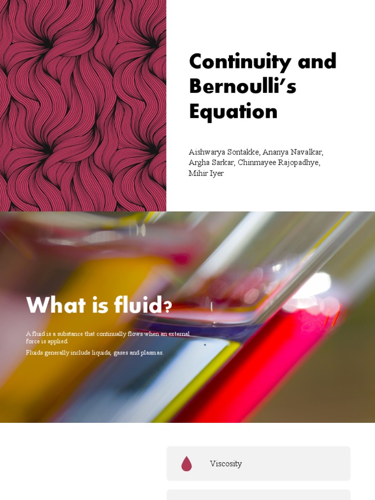 Continuity and Bernoulli's Equation | PDF | Fluid Dynamics | Reynolds ...