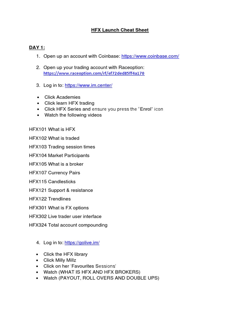 HFX Launch Cheat Sheet | PDF