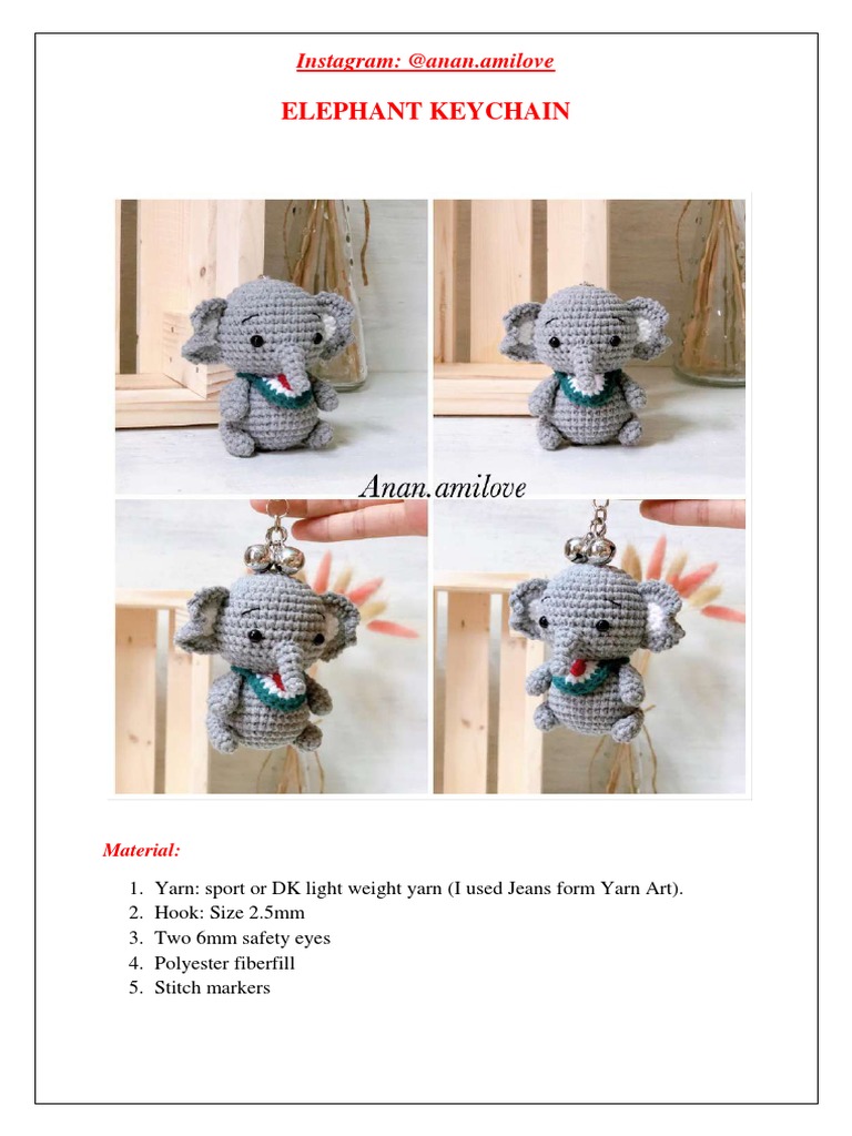 Easy Crochet Keychain Elephant Amigurumi PDF Pattern | PDF | Crochet ...