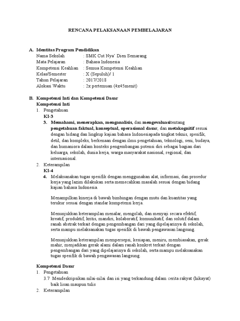 RPP Cerita Rakyat Fiks | PDF