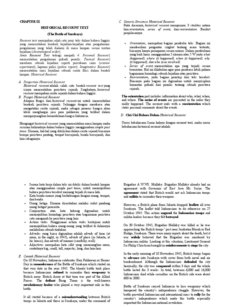 Materi Kelas X Chapter Ix Historical Recount Sm. 2 | PDF | Sejarah