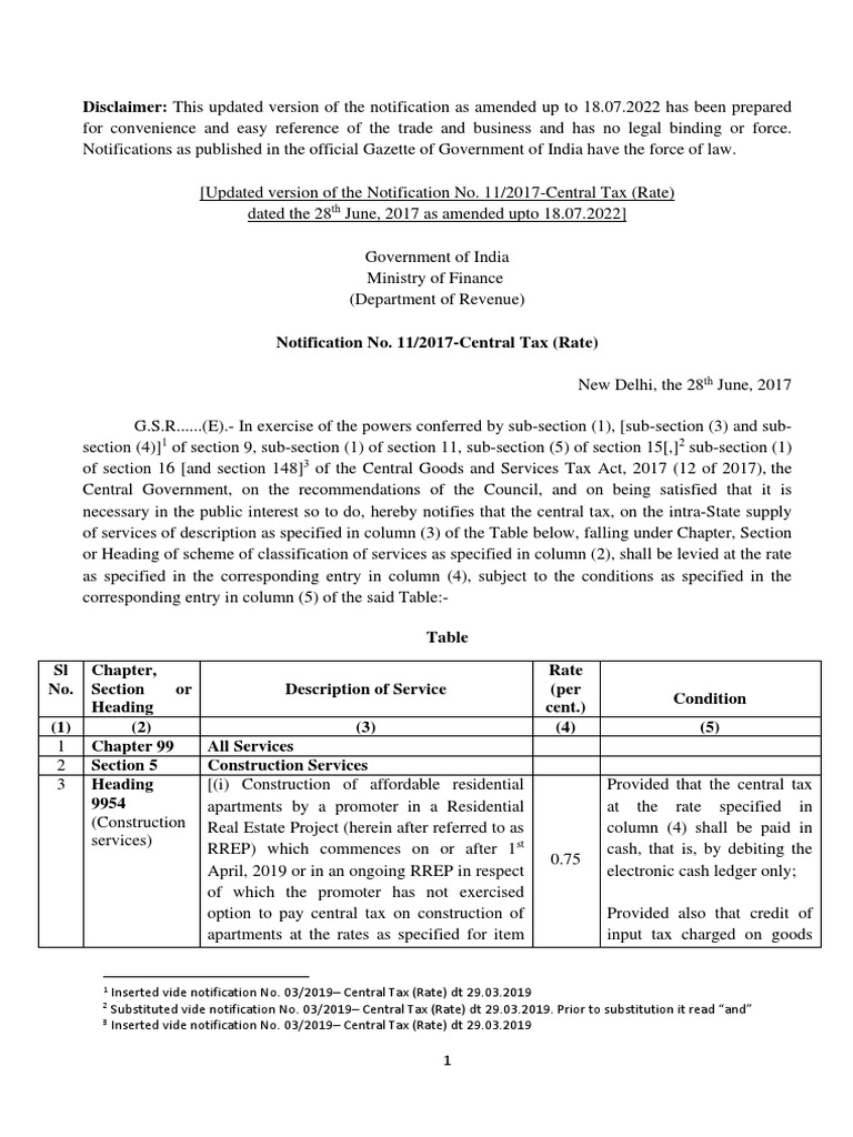 11 Rate Notification CGST 6dec2022 | PDF | Economies