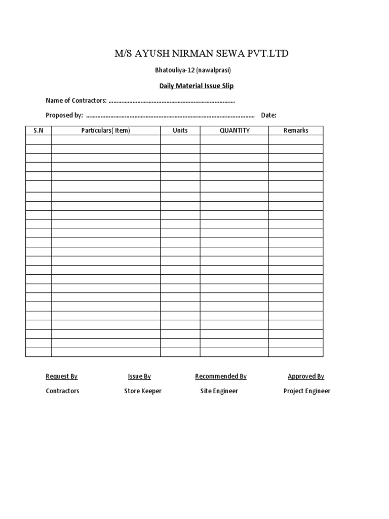 Material Issue Slip | PDF