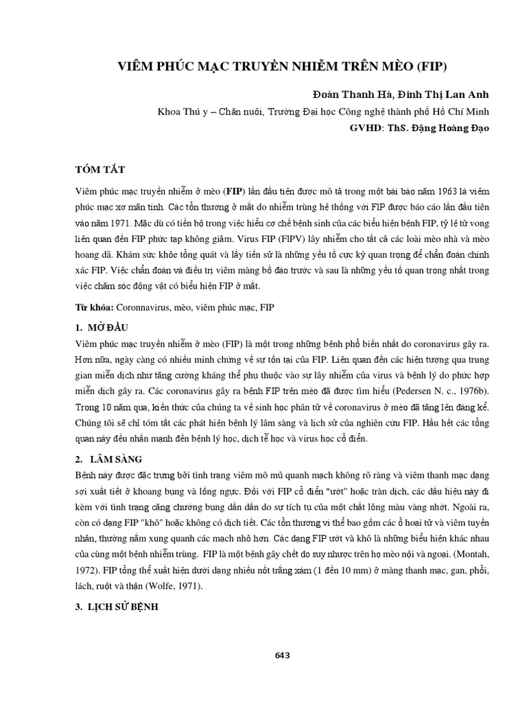 Viem Phuc Mac Truyen Nhiem Tren Meo Fip | PDF