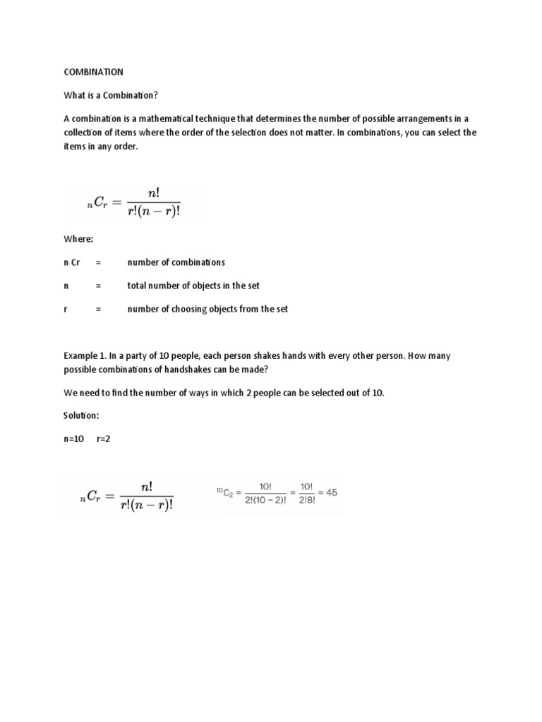 COMBINATIONs Grade 10 Math | PDF | Mathematics