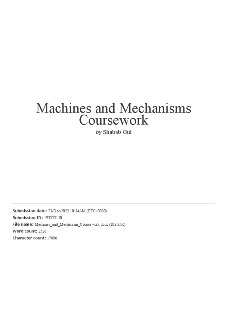 Machines and Mechanisms Coursework | PDF | Belt (Mechanical) | Torque