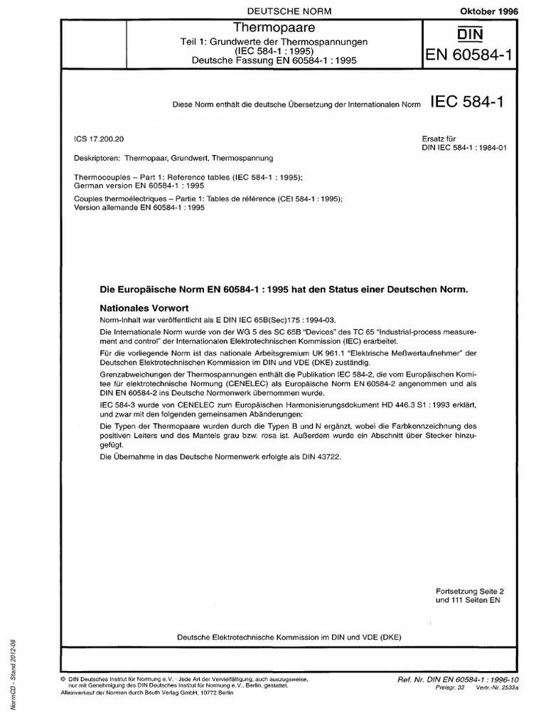 DIN EN 60584-1: Thermopaare | PDF