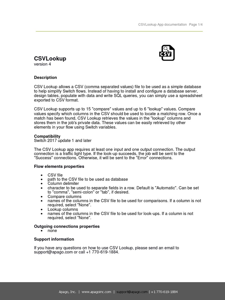 Documentation Csvlookup v4 | PDF | Comma Separated Values | Software Engineering