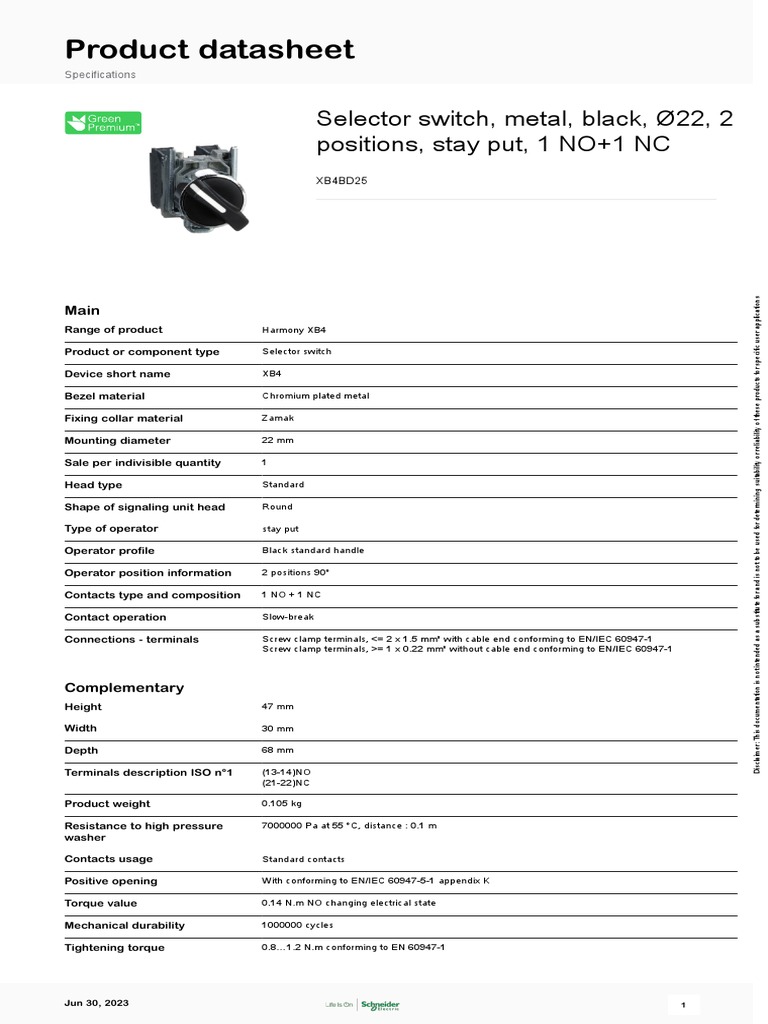 Harmony XB4 - XB4BD25 | PDF | Switch | Fuse (Electrical)