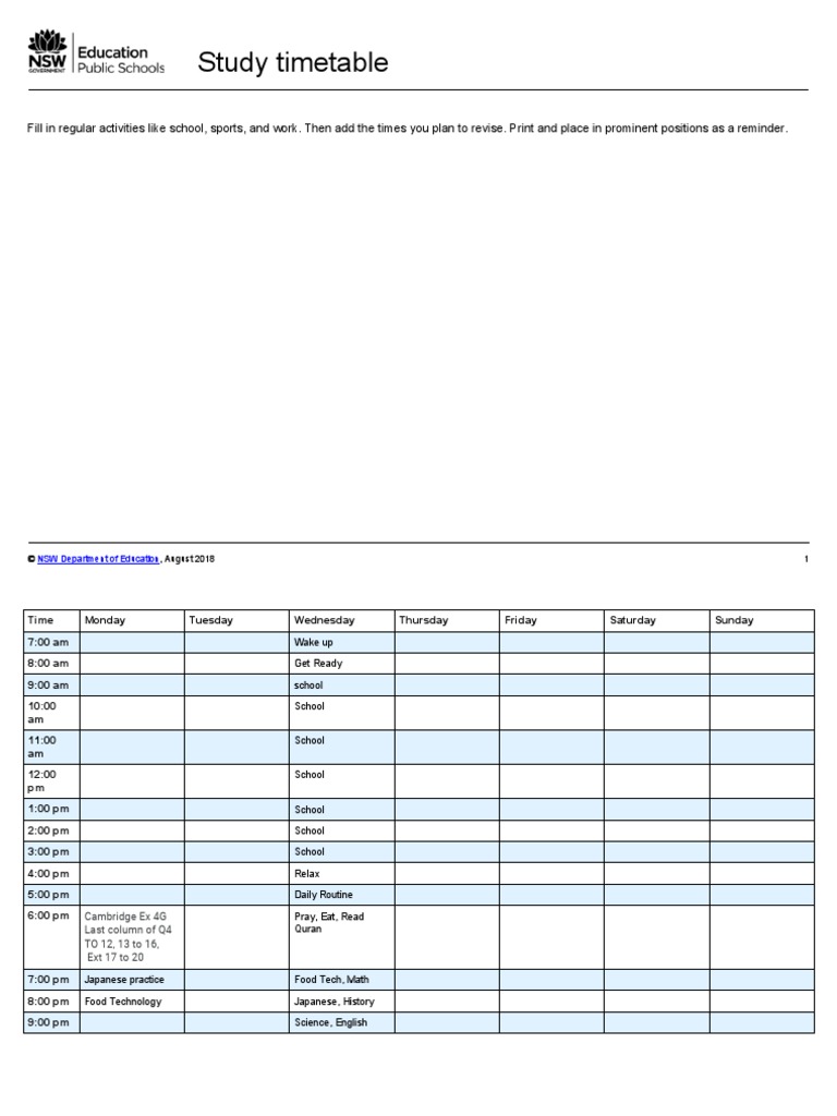 Study Timetable | PDF