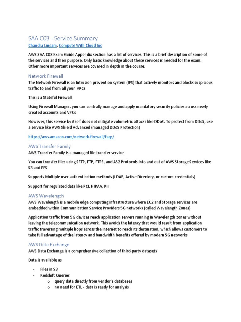 SAAC03-Services Summary | PDF | Amazon Web Services | Computer Engineering