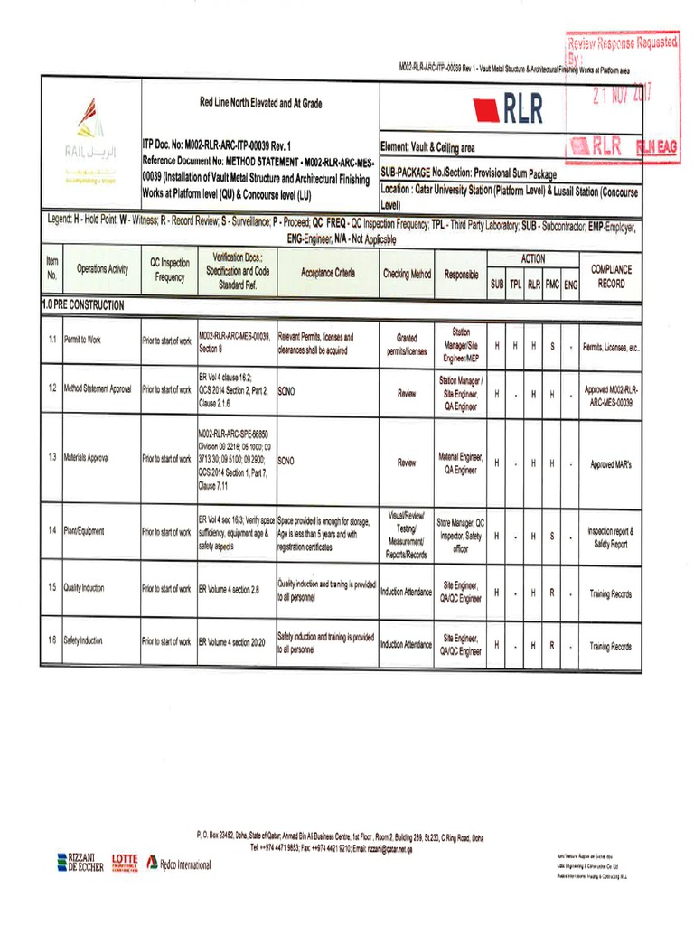 00039-Inspection and Test Plan For The Installation of Vault Metal ...