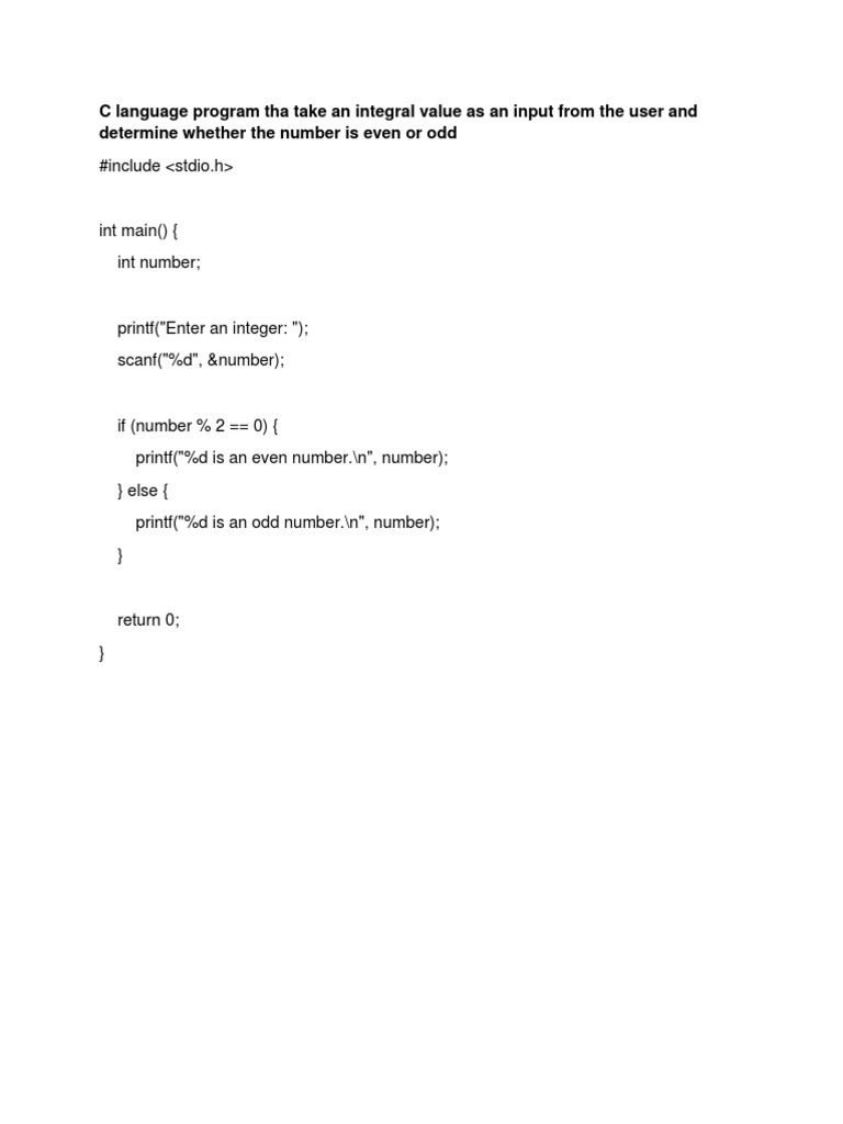 C Language Program Tha Take An Integral Value As An Input From The User and Determine Whether ...