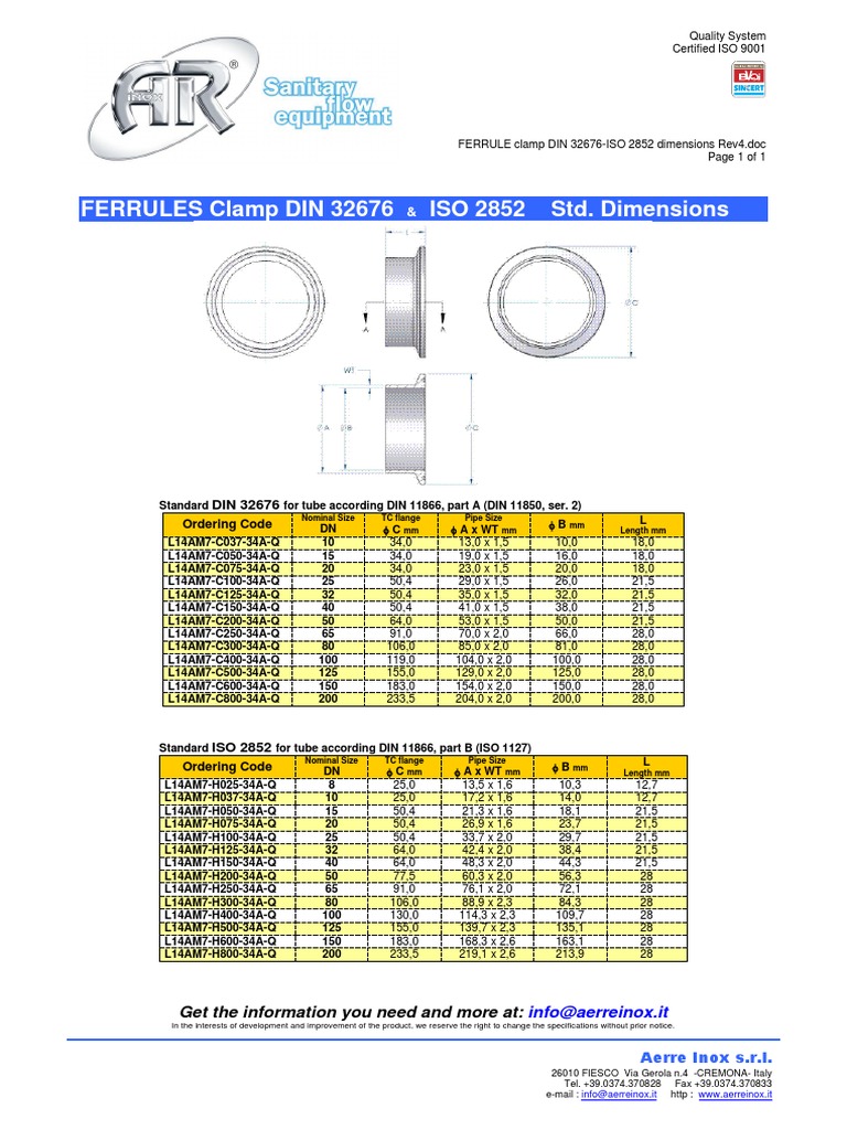 FERRULE Clamp DIN 32676-ISO 2852 Dimensions Rev4 | PDF | Pipe (Fluid Conveyance) | Building ...