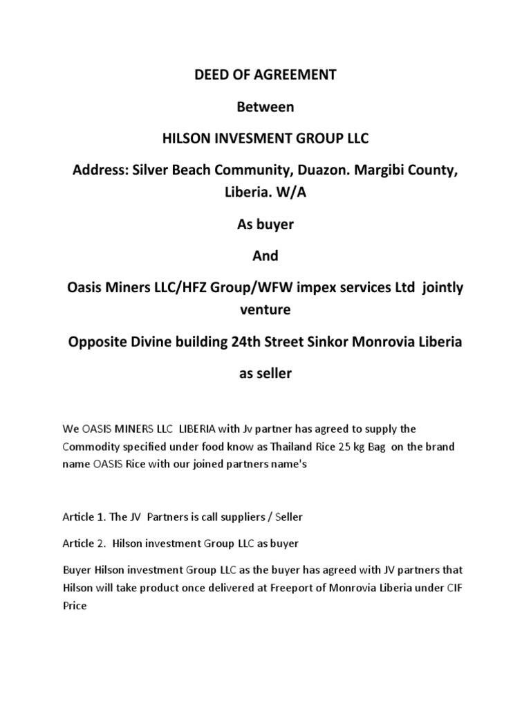 Deed of Agreement | PDF