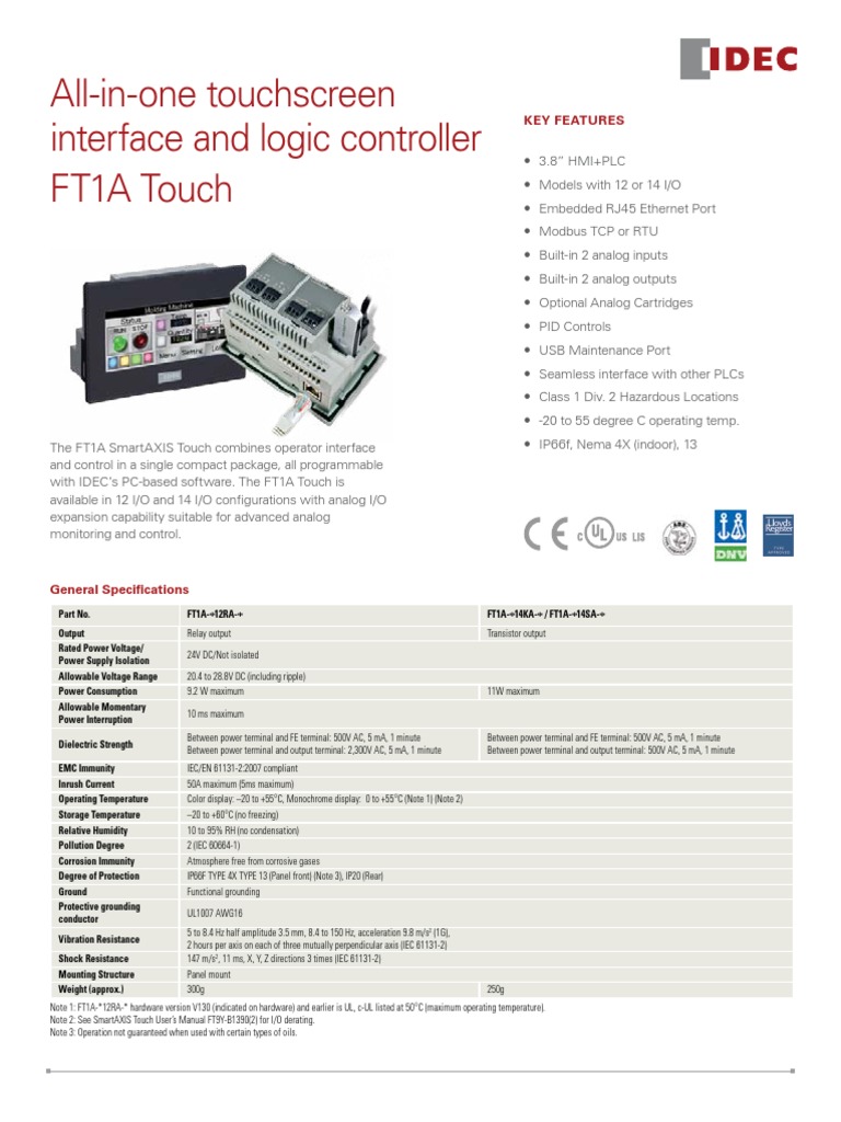 IDEC-FT1A-Touch-Datasheet | PDF | Thermocouple | Resistor
