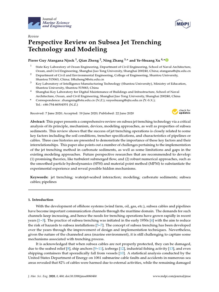 Perspective Review on Subsea Jet Trenching Technology and Modeling ...