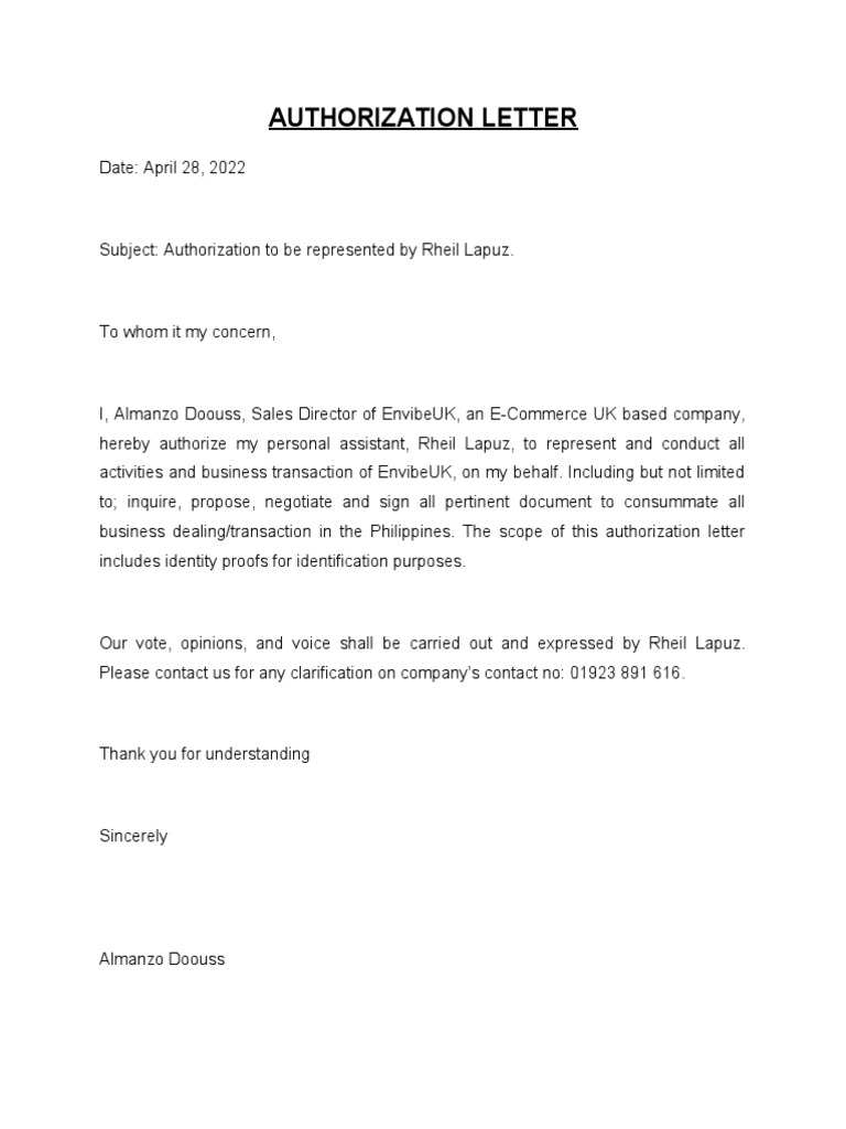 Authorization Letter | PDF