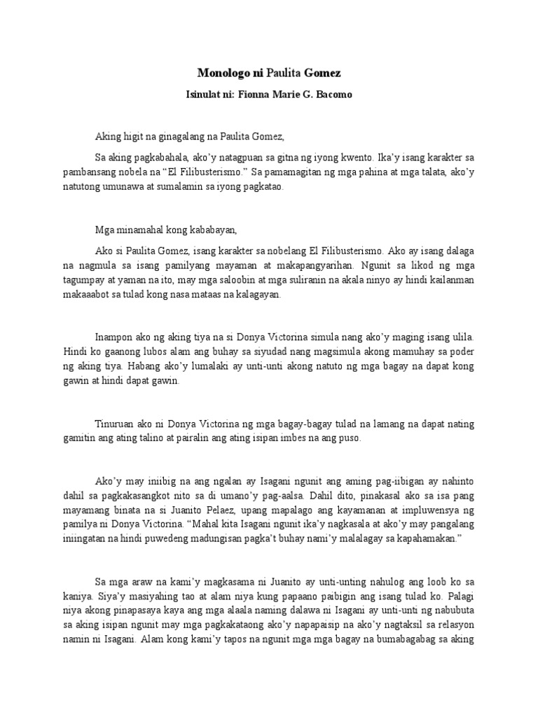 Monologo Ni Paulita Gomez | PDF Monologo Ni Paulita Gomez | PDF