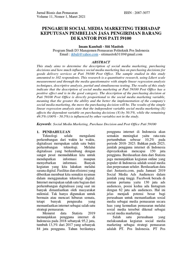 Pengaruh Sosmed Marketing pada Pos Pati | PDF