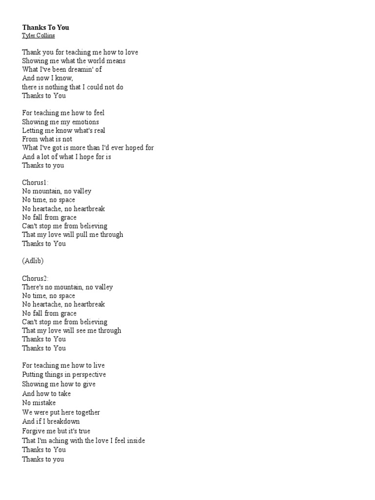 Thanks To You Lyrics | PDF