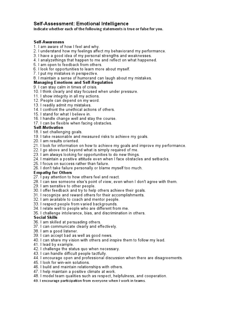 Emotional Intelligence Self-Assessment | PDF | Career & Growth