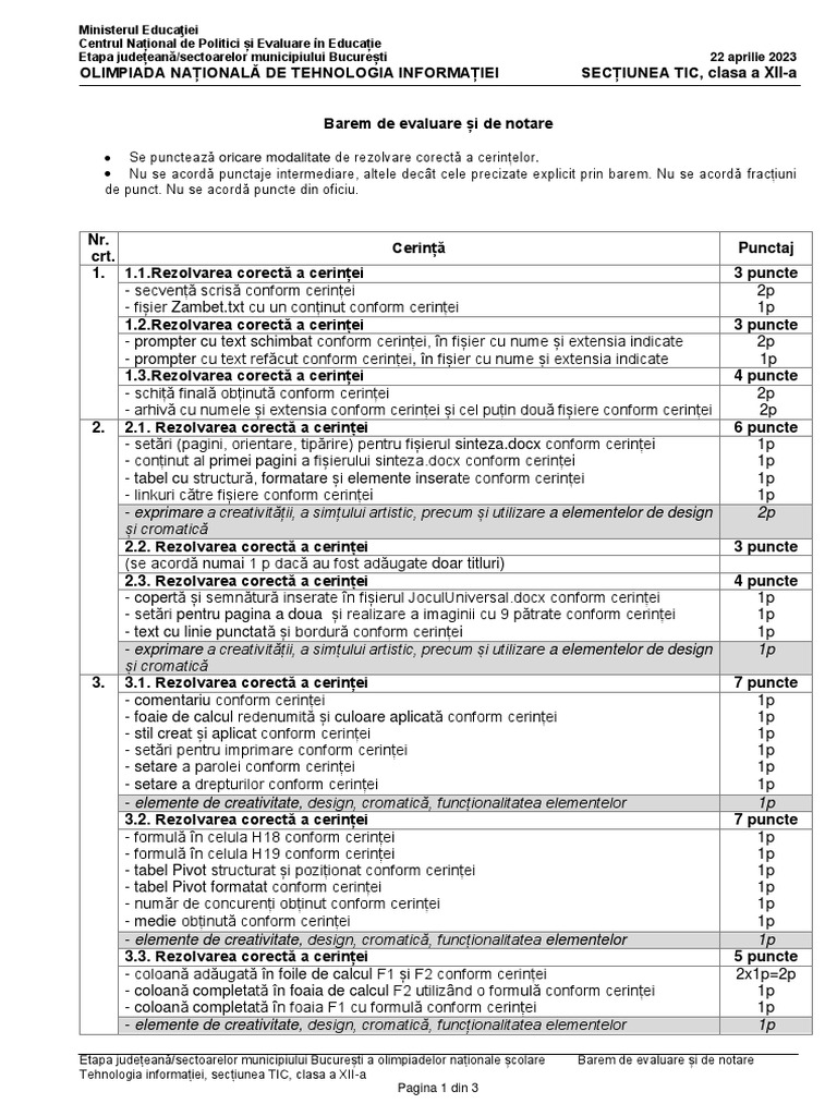 OJTI 2023 TIC12 Barem LRO | PDF