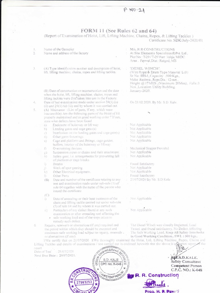 Lifting Tools Test Certificate | PDF