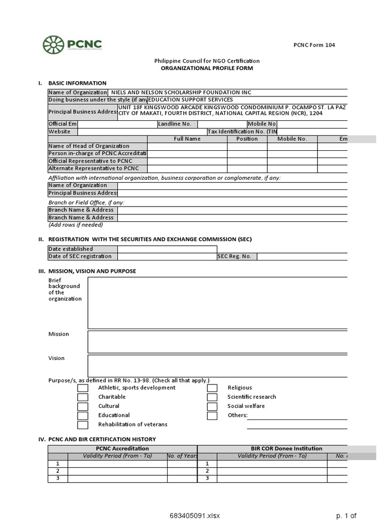 Form 104 Organizational Profile.. | PDF