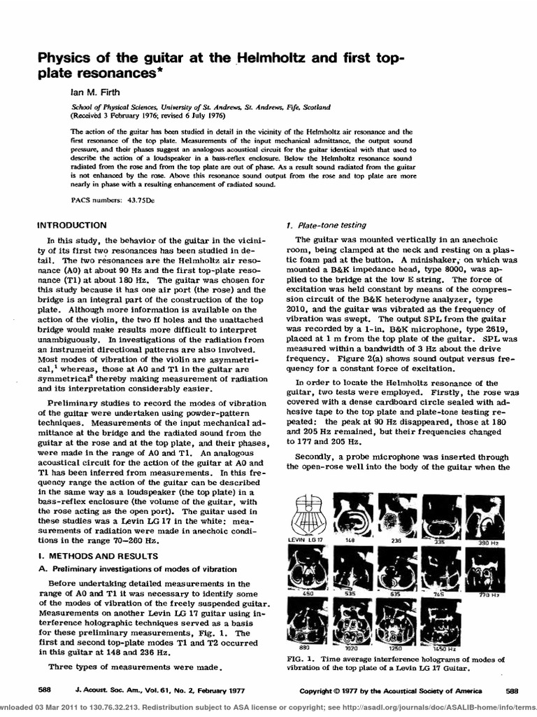 Physics of The Guitar at The Helmholtz and First Top-Plate Resonances ...