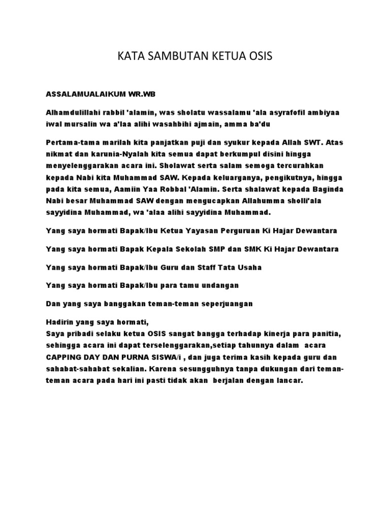 Kata Sambutan Ketua Osis | PDF