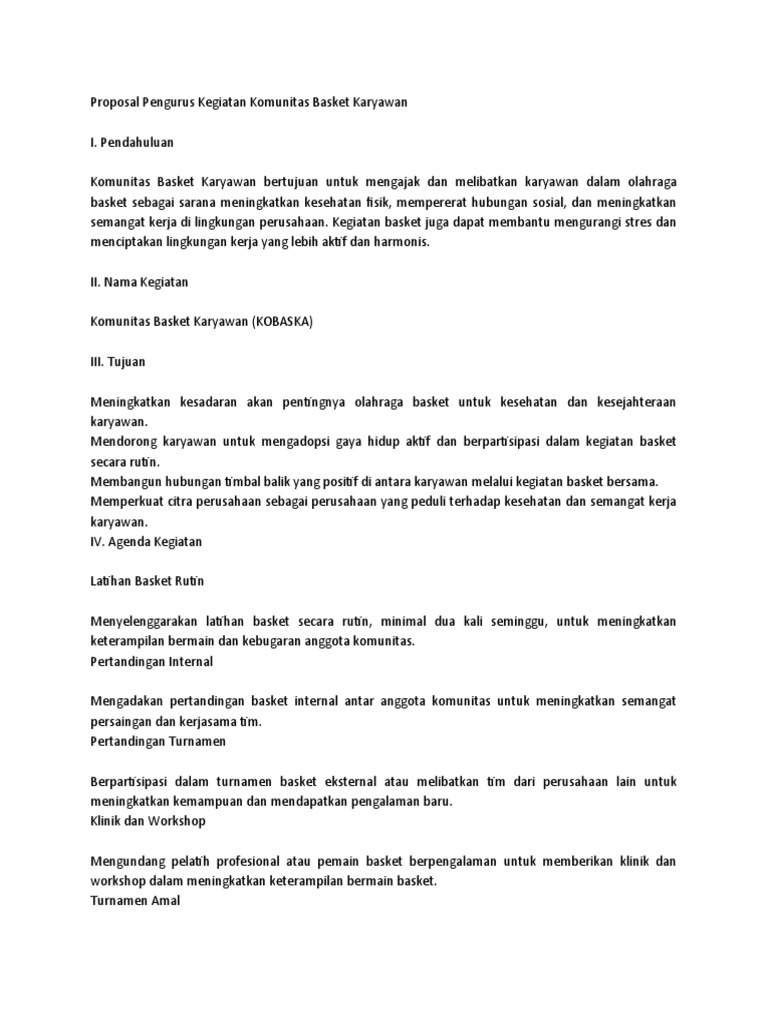 Proposal Pengurus Kegiatan Komunitas Basket Karyawan | PDF