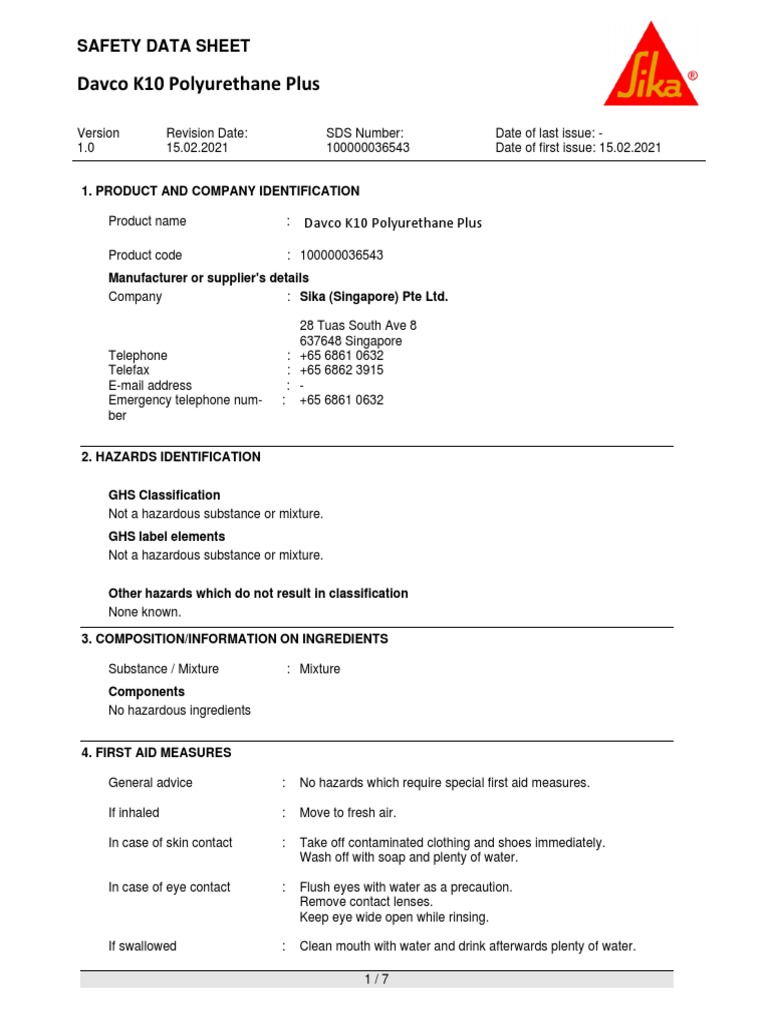 Davco K10 Polyurethane Plus (SDS) | Download Free PDF | Environmental ...