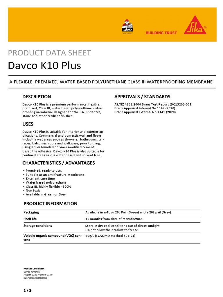 Davco k10 Plus | Download Free PDF | Concrete | Polyurethane