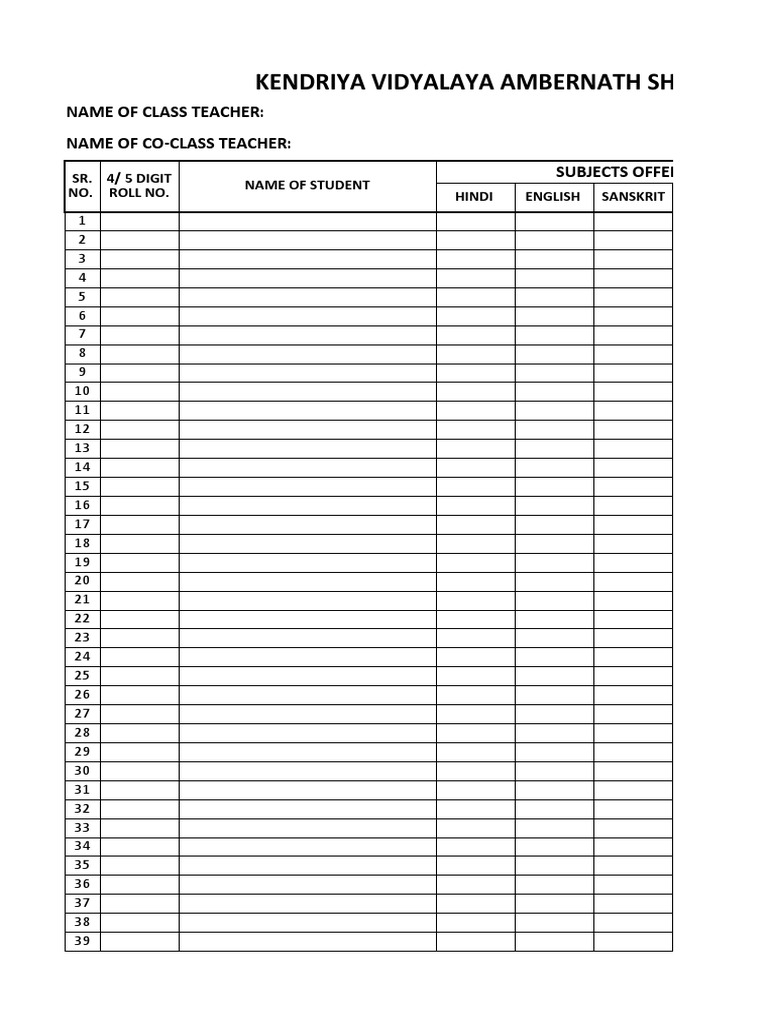 Roll No., Name and Subject Details 2023-24 | PDF