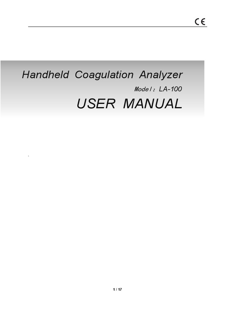LA 100 Coagulation Analyzer User Manual 2 | PDF | Coagulation | Computer Security