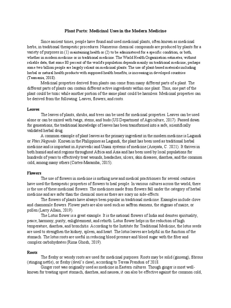 Plant Parts and Its Medicinal Uses in The Modern Medicine | PDF ...