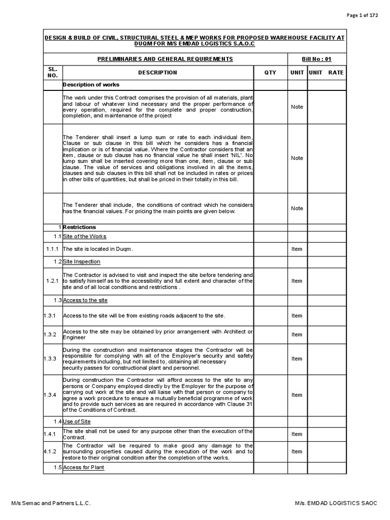 Final BOI - Civil, Structural Steel & MEP - R4 Unpriced | PDF ...