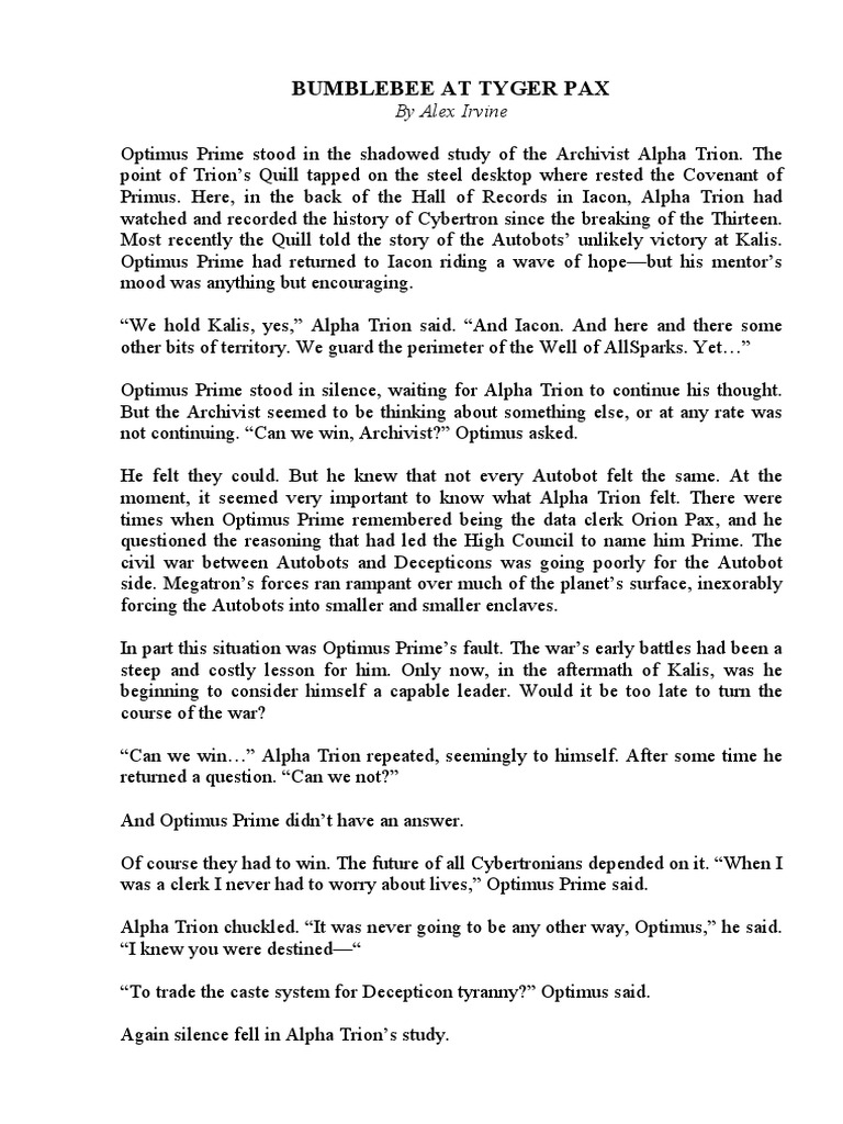 Bumblebee at Tyger Pax | PDF | Transformers (Franchise)