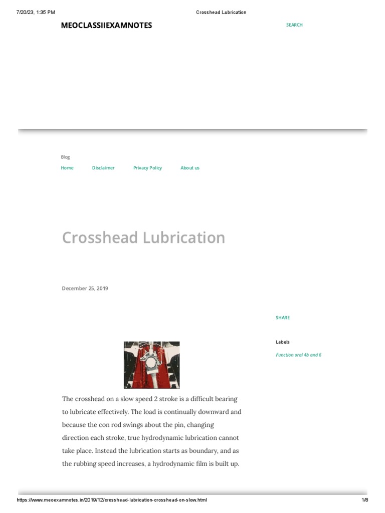 Crosshead Lubrication | PDF | Piston | Bearing (Mechanical)