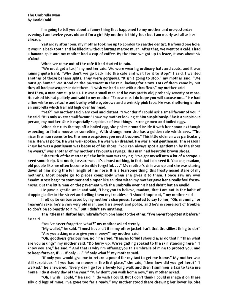 The Umbrella Man Story and Glossary | PDF