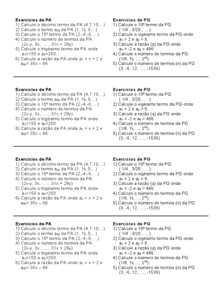 Exercícios de PA e PG | PDF