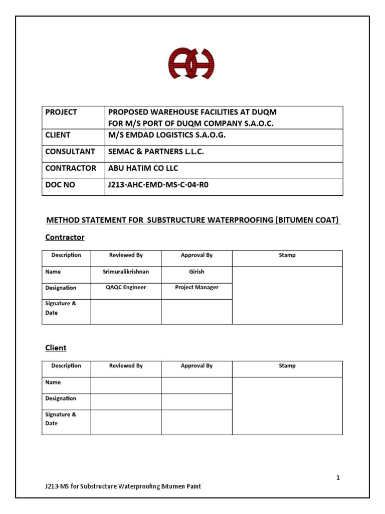 J213-AHC-EMD-MS-C-04-R0 MS For Substructure Waterprooing Bitumen Coat ...
