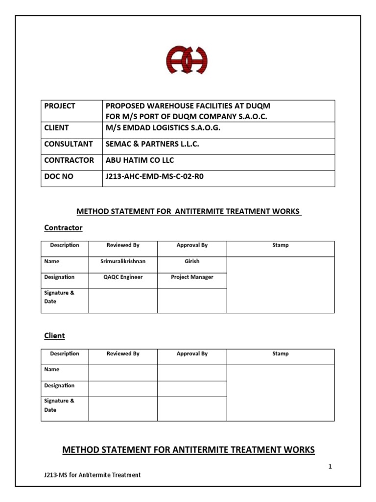 J213-AHC-EMD-MS-C-02-R0 MS For Antitermite Treatment | PDF | Personal Protective Equipment ...
