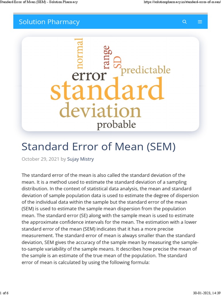Standard Error of Mean SEM 30012023 | PDF | Standard Error | Standard Deviation