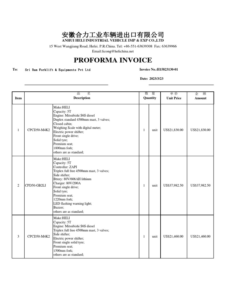 Proforma Invoice: 15 West Wangjiang Road, Hefei. P.R.China. Tel: +86 ...