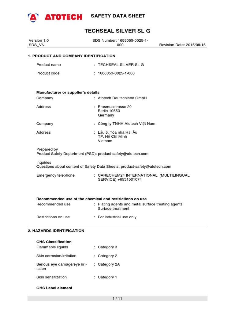 Techseal Silver SL G | PDF | Dangerous Goods | Chemistry