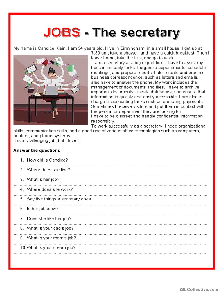 Easy Reading - Jobs - The Secretary | PDF | Information Science ... Easy Reading - Jobs - The Secretary | PDF | Information Science ...