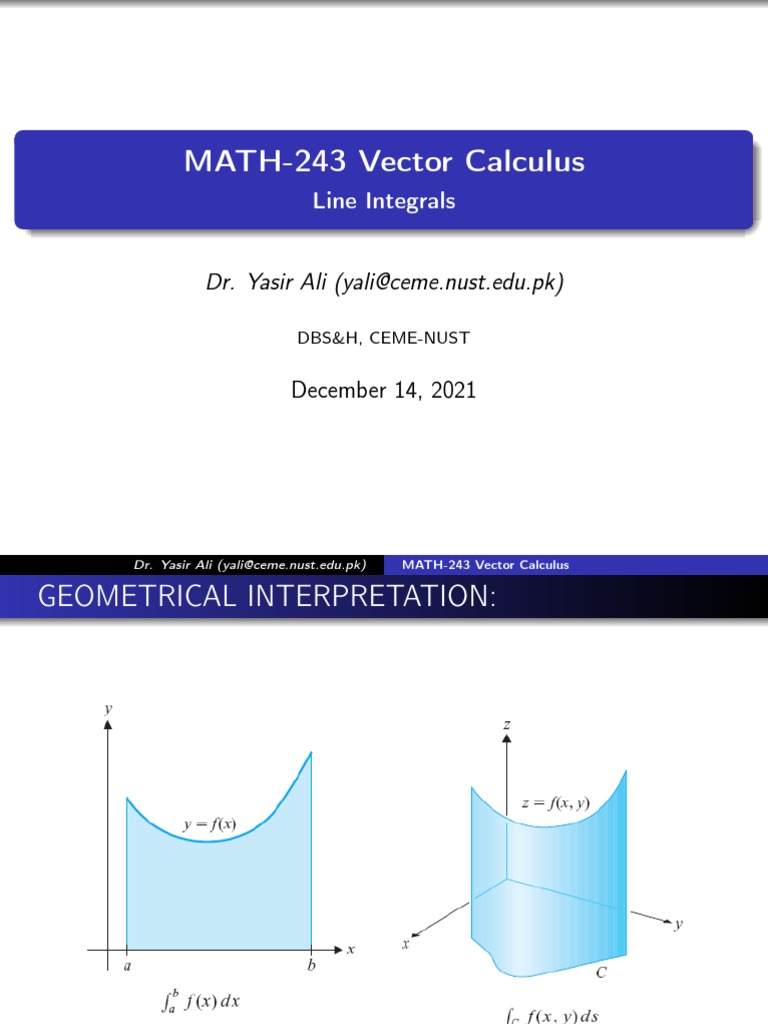MATH-243 Vector Calculus: Line Integrals | PDF | Mathematical Concepts | Multivariable Calculus